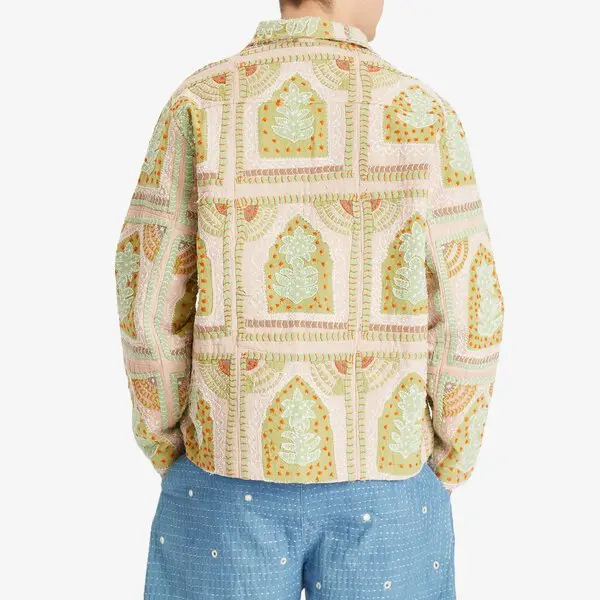 Kartik Research Patchwork Embroidered Zip Jacket In Ecru/Green