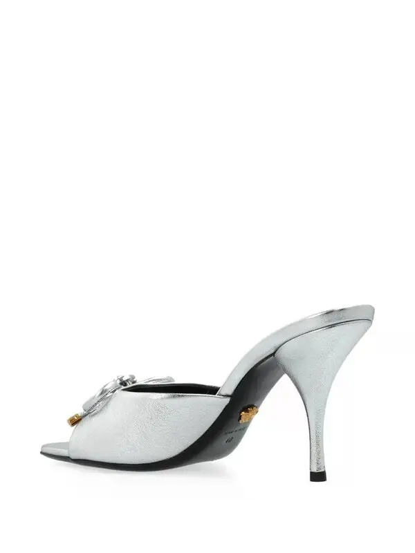 Versace Metallic Opera Bow Heeled Mules - Silver