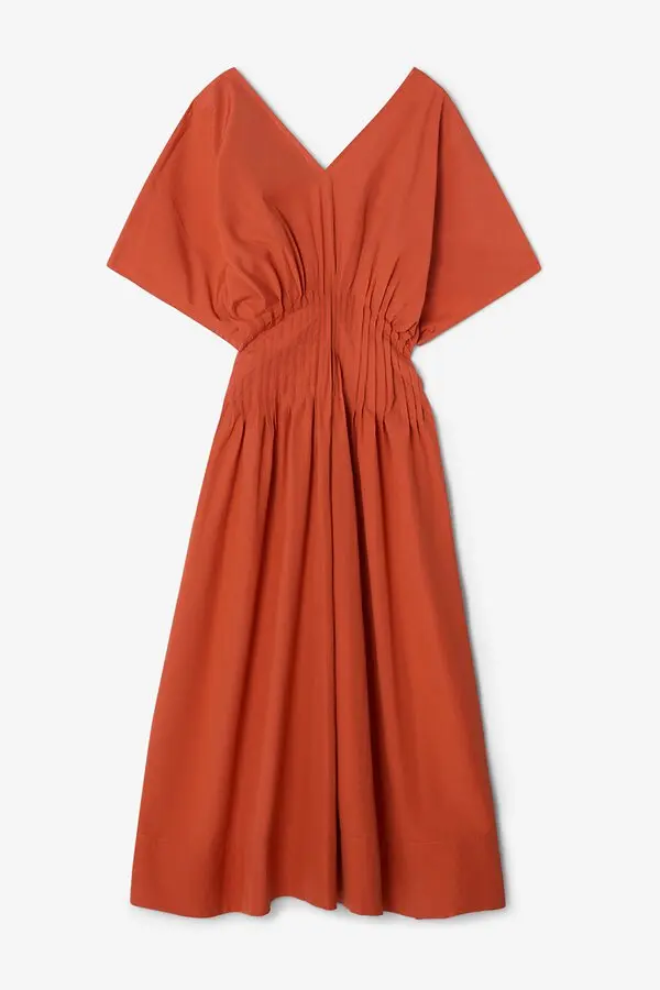 HOUSE OF DAGMAR Poplin V-neck Dress - Orange Rust