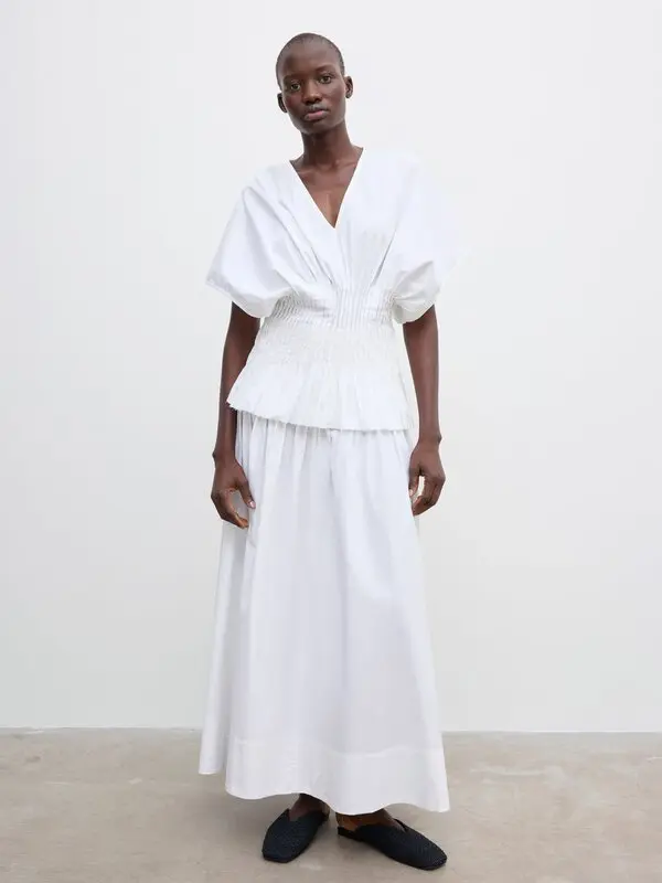 HOUSE OF DAGMAR Poplin V-neck Top - White