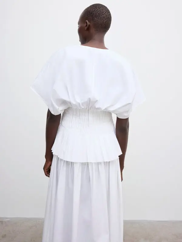 HOUSE OF DAGMAR Poplin V-neck Top - White