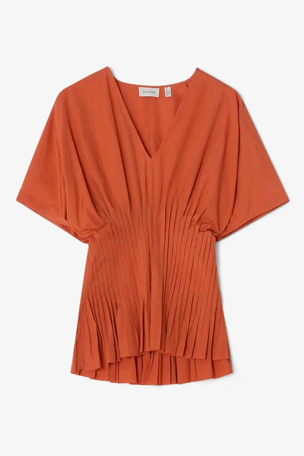HOUSE OF DAGMAR Poplin V-neck Top - Orange Rust
