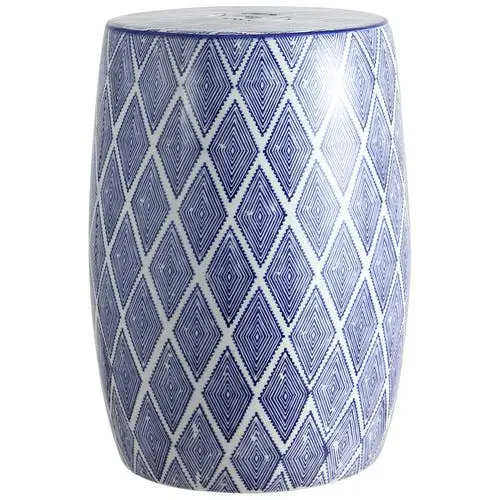 JONATHAN Y Moroccan Diamonds 18" Ceramic Drum Garden Stool - Blue/white