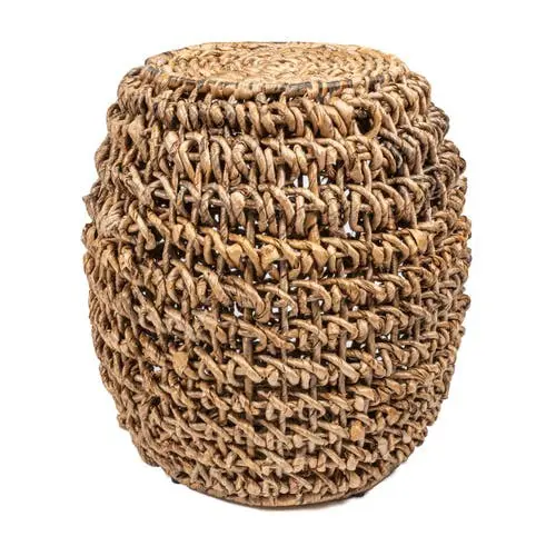 JONATHAN Y Sage 21" Rustic Bohemian Barrel-style Abaca/iron Handwoven Stool - Brown
