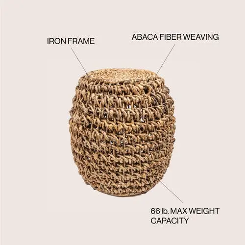 JONATHAN Y Sage Bohemian Woven Abaca Drum Stool, Barrel Side Table