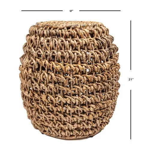 JONATHAN Y Sage Bohemian Woven Abaca Drum Stool, Barrel Side Table