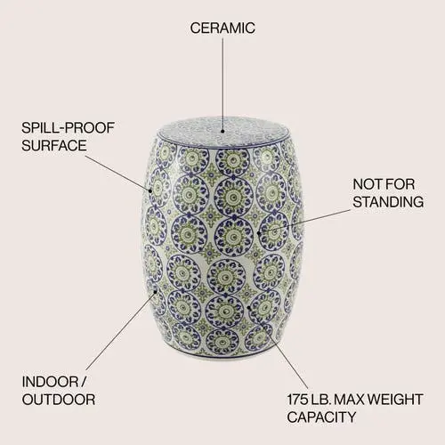 JONATHAN Y Lula 17.25" Suzani Ceramic Garden Stool