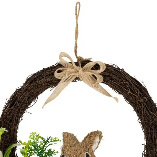 NORTHLIGHT Floral Grapevine Small Spring Easter Wreath With Sisal Bunny12