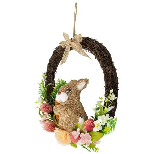 NORTHLIGHT Floral Grapevine Small Spring Easter Wreath With Sisal Bunny12