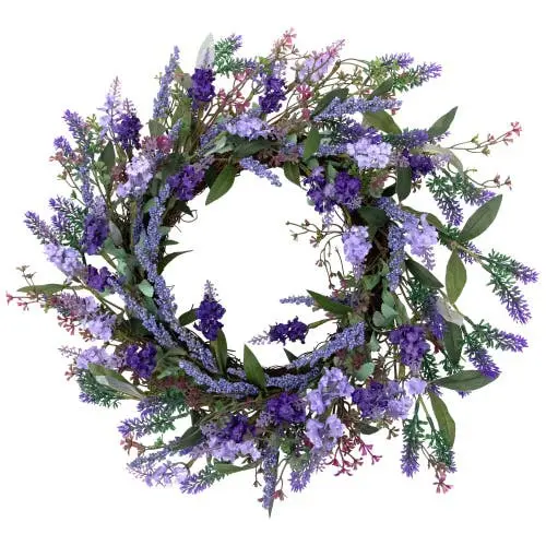 NORTHLIGHT Lavender Artificial Spring Floral Wreath - Purple