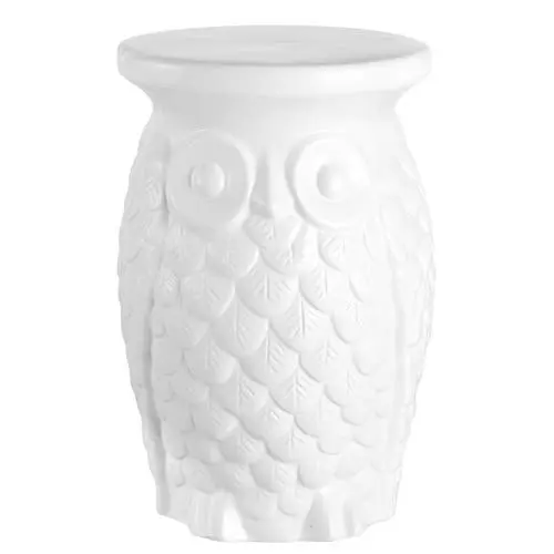 JONATHAN Y Groovy Owl 17.5" Ceramic Garden Stool - White