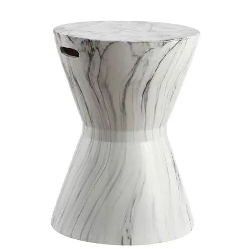 JONATHAN Y African Drum 17.3" Ceramic Garden Stool - White Marble Finish
