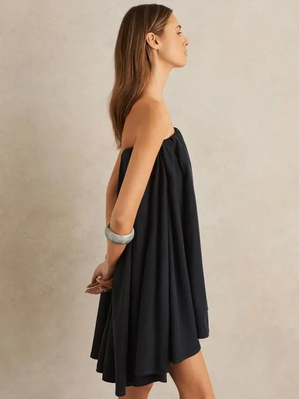 REISS Flo Tencel Strapless Dip-hem Mini Dress