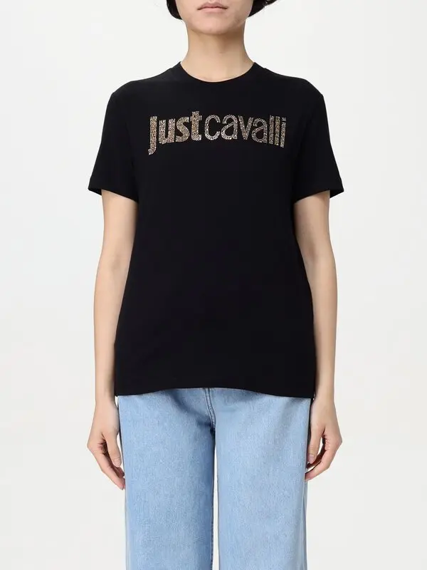 Just Cavalli T-shirt With Embellished Logo - Black