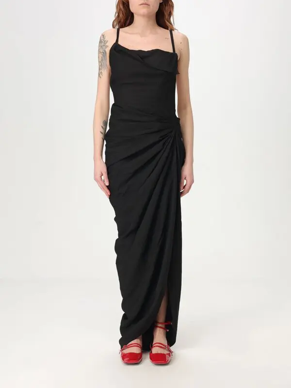 Jacquemus Draped Maxi Dress Black 30% Off Editorialist