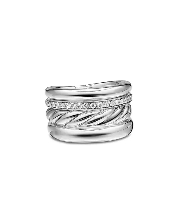 David Yurman Dy Mercer Four Row Diamond Ring - Silver