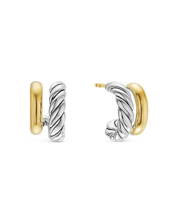 David Yurman Dy Mercer Double Hoop Huggie Earrings - Silver/gold