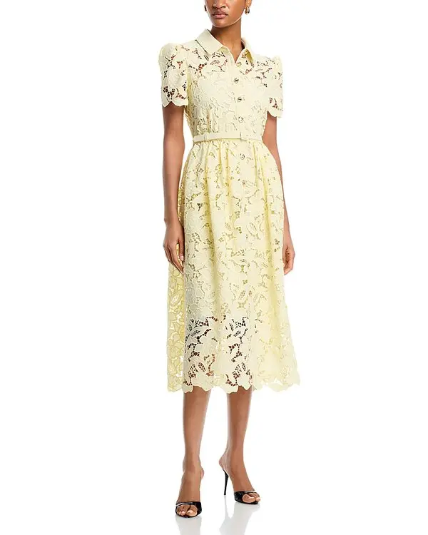 SELF-PORTRAIT Lace Collared Midi Dress - Yellow