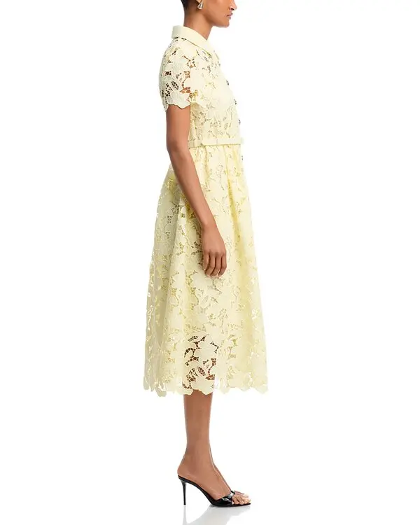 SELF-PORTRAIT Lace Collared Midi Dress - Yellow
