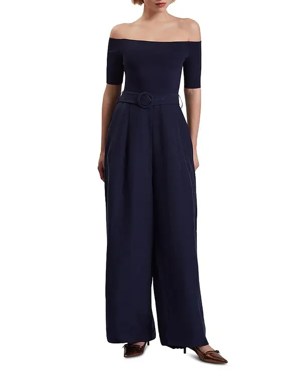 Ted Baker London Knit Bodice Bardot Top Jumpsuit - Navy