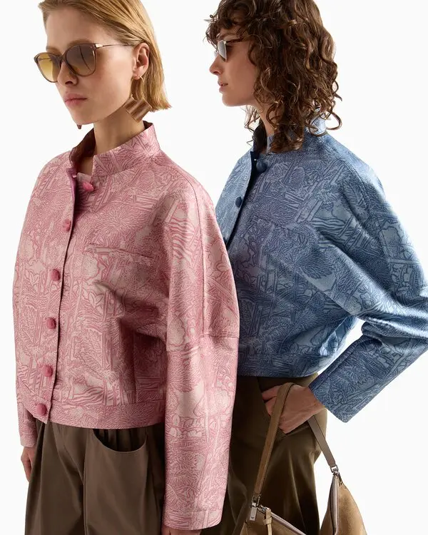 Emporio Armani Landscape Tonal Print Shiny Jacquard Jacket