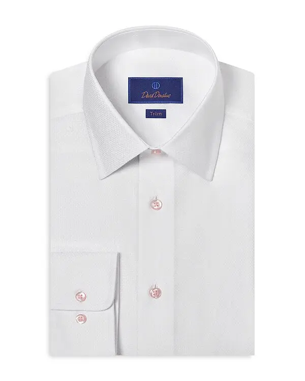 David Donahue Trim Fit Micro Texture Dobby Dress Shirt - White