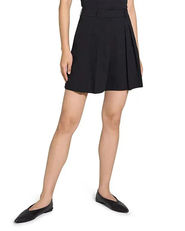 Theory Pleated Linen Shorts - Black
