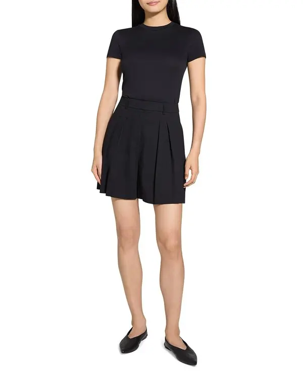 Theory Pleated Linen Shorts - Black