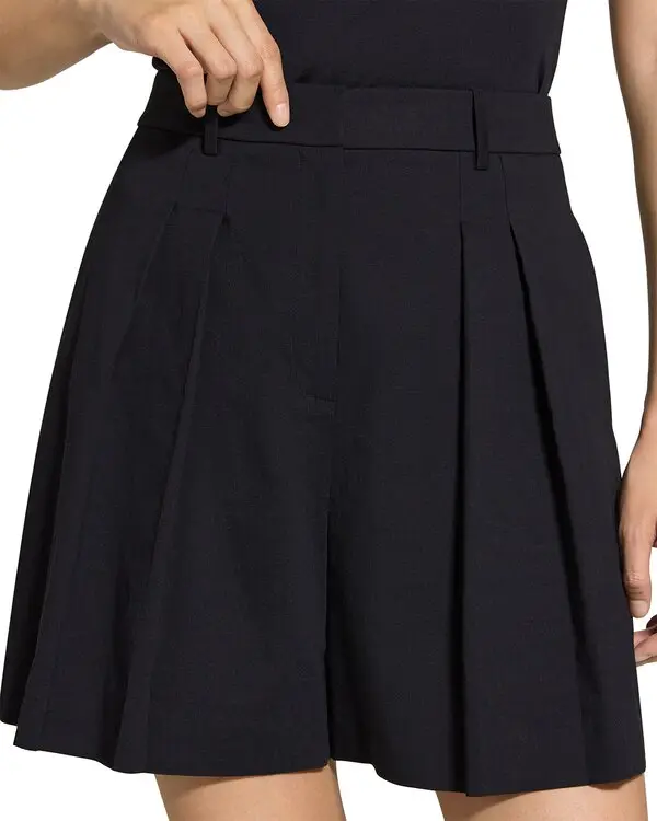Theory Pleated Linen Shorts - Black