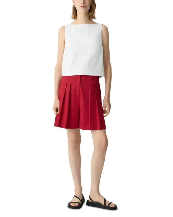 Theory Pleated Linen Shorts - Cherry