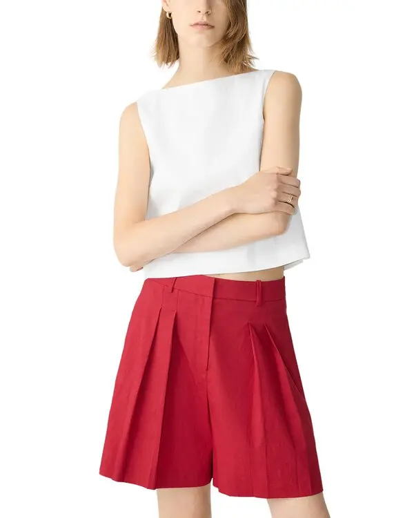 Theory Pleated Linen Shorts - Cherry