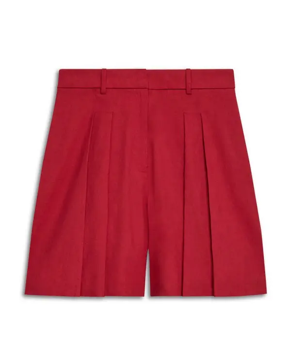 Theory Pleated Linen Shorts - Cherry
