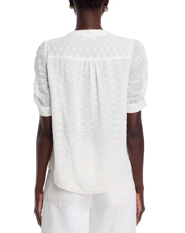 T Tahari Mandarin Collar Button Front Top - White Star