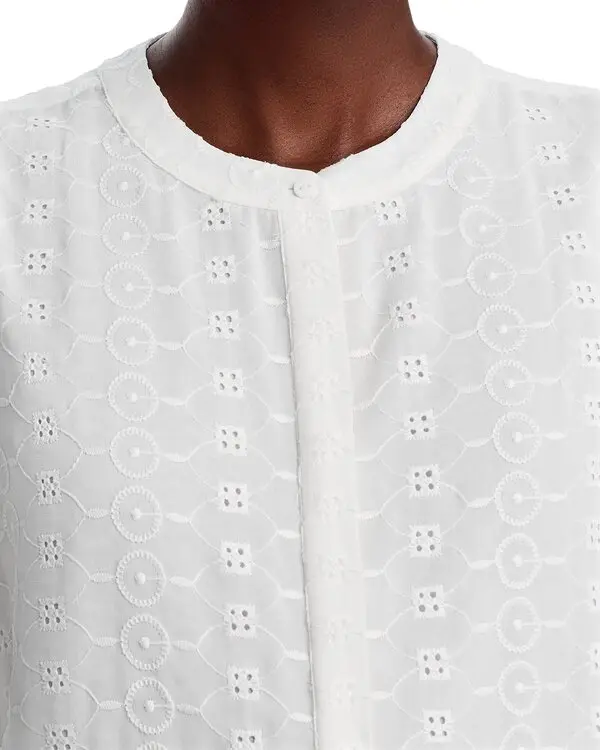 T Tahari Mandarin Collar Button Front Top - White Star
