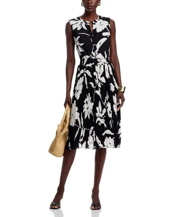 T Tahari Split Neck Floral Print Dress