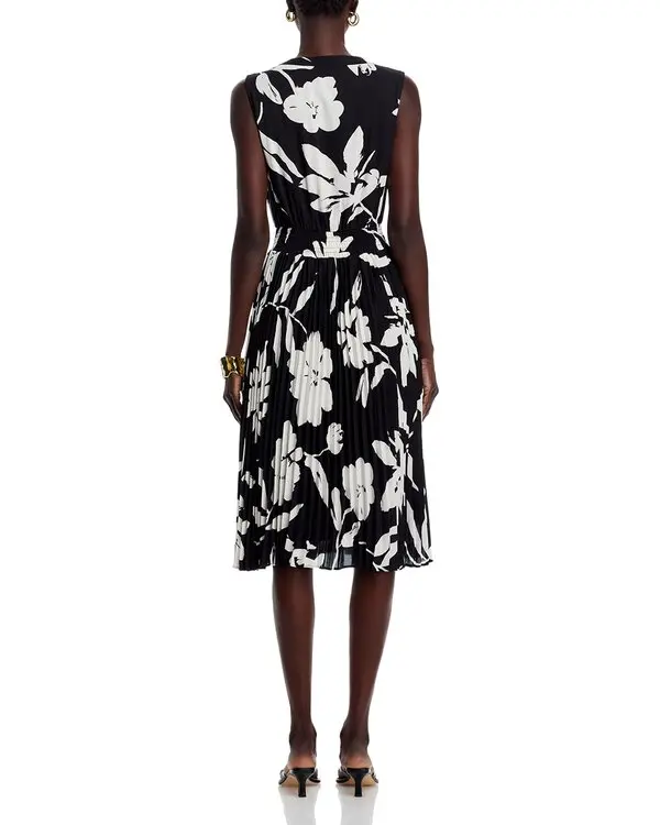 T Tahari Split Neck Floral Print Dress