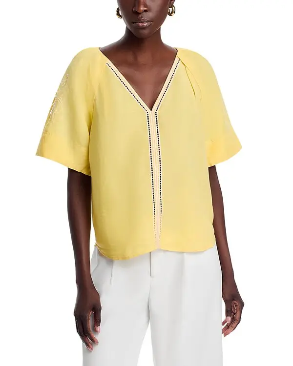 T Tahari V-neck Blouse - Yellow Sky