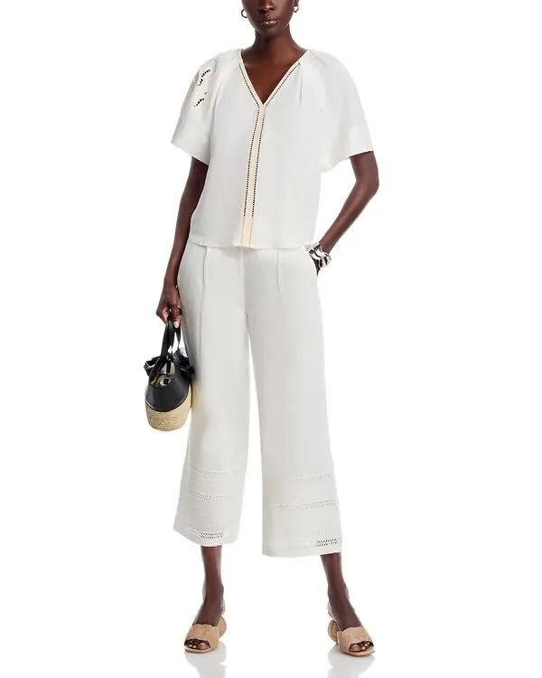 T Tahari Embroidered Eyelet Pants