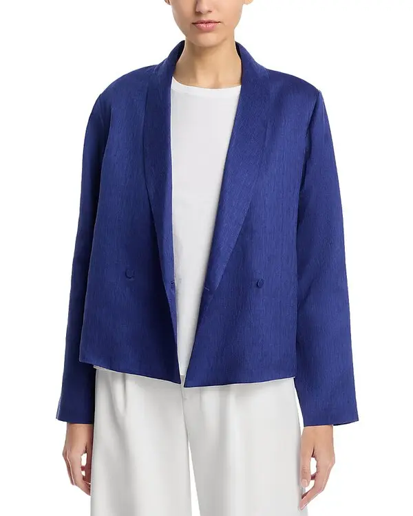 Eileen Fisher Linen & Silk Shawl Collar Jacket - Bluet