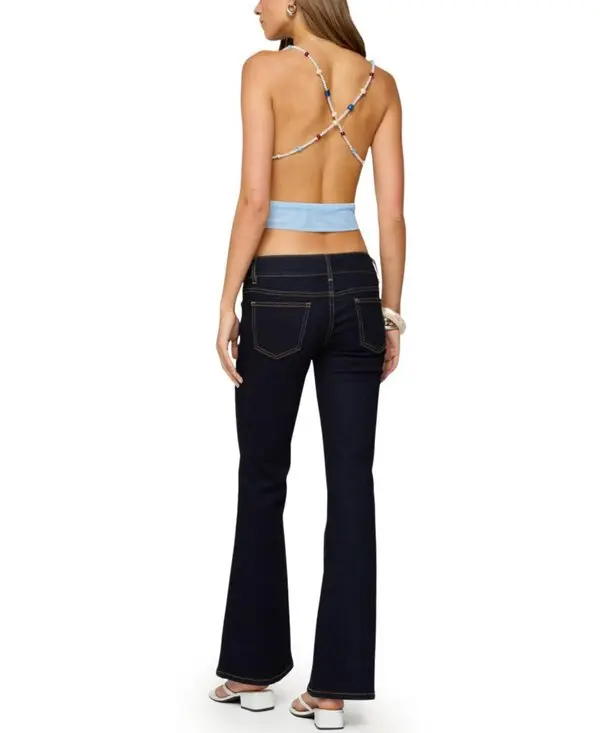 EDIKTED Beaded Cowl Neck Backless Top - Light Blue