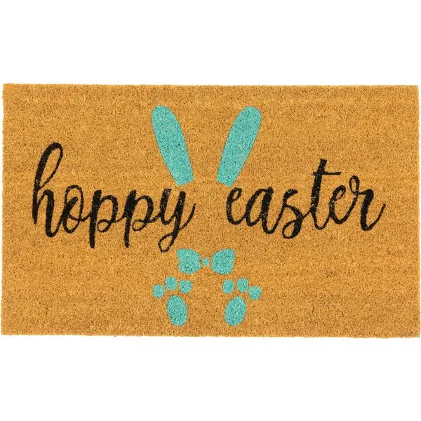 NORTHLIGHT Natural Coir "hoppy Easter" Outdoor Doormat18" X 30 - Blue