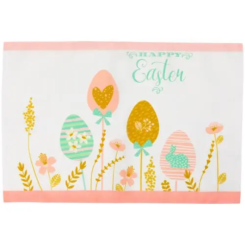 NORTHLIGHT Pastel Eggs Happy Easter Floral Placemats18" And Pinkset Of 4