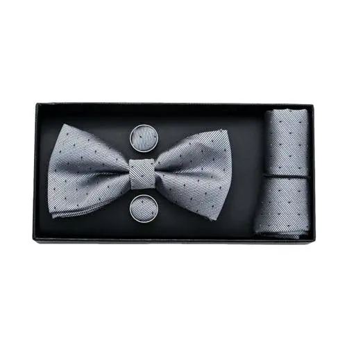 MOUSTACHE Textured Bow Tie Set - Silver