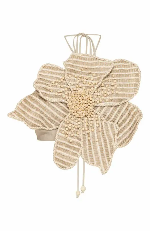 PatBO Candy Linen Hand-beaded Flower Top