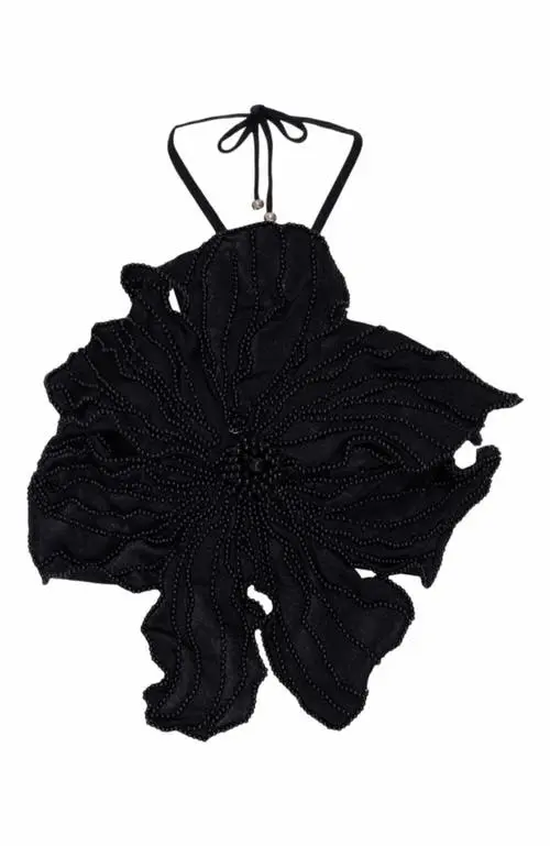 PatBO Hand-beaded Flower Halter Top