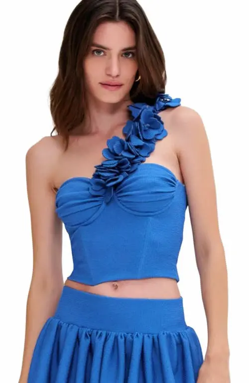 PatBO Merian Knit One-shoulder Top With Laser-cut Flower Applique