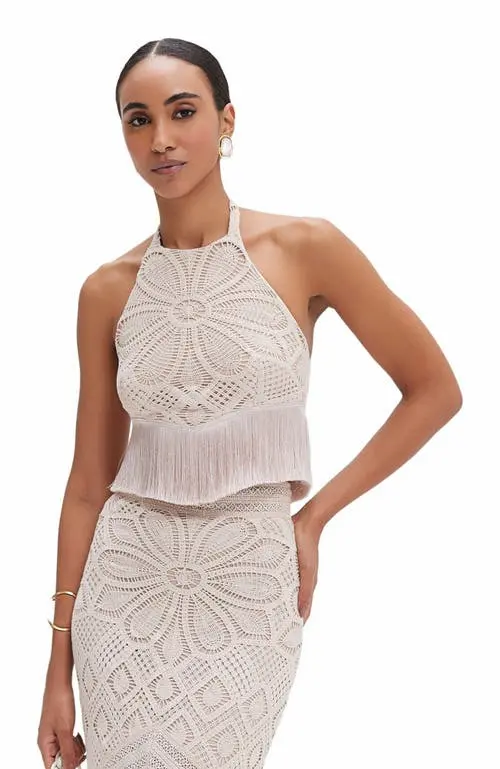 PatBO Flower Crochet Halterneck Top - Beige