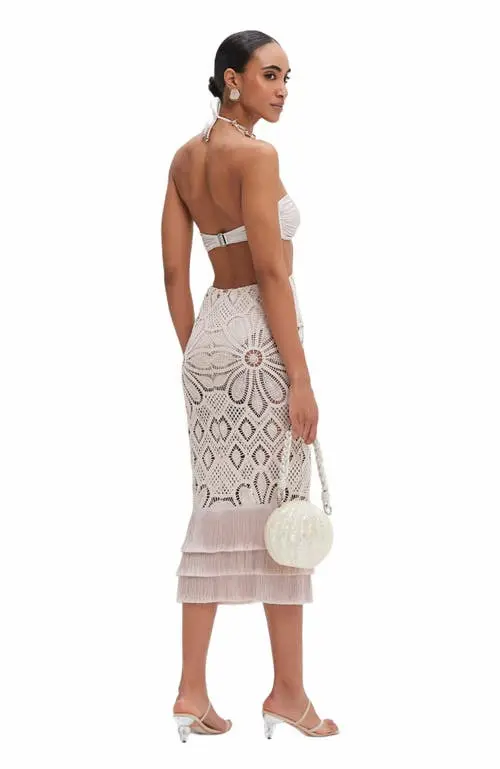 PatBO Flower Crochet Embroidered Halterneck Midi Dress