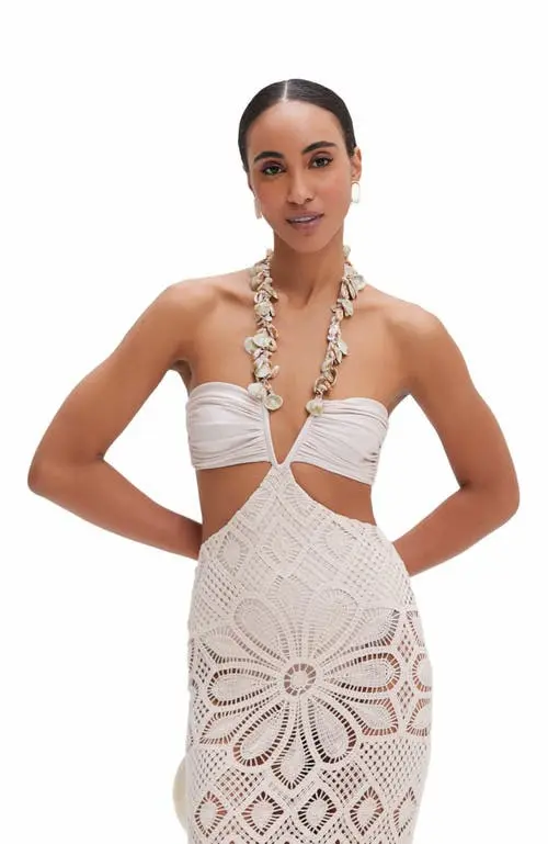 PatBO Flower Crochet Embroidered Halterneck Midi Dress