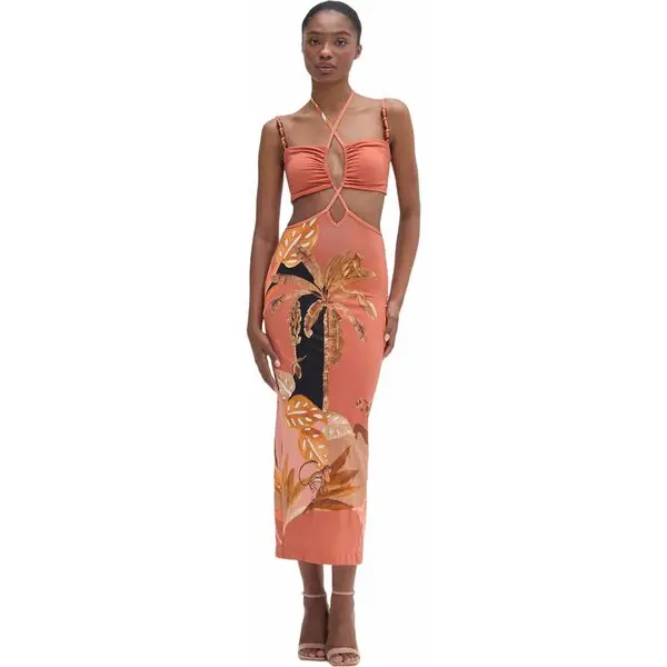 PatBO Bananier Printed Midi Dress - Peach